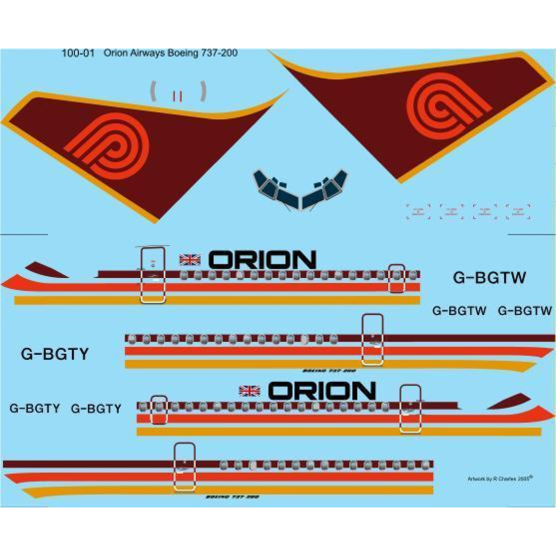 26Decals 100-01 1/100 Orion Airways Boeing 737-200 Model Kit Decals ...