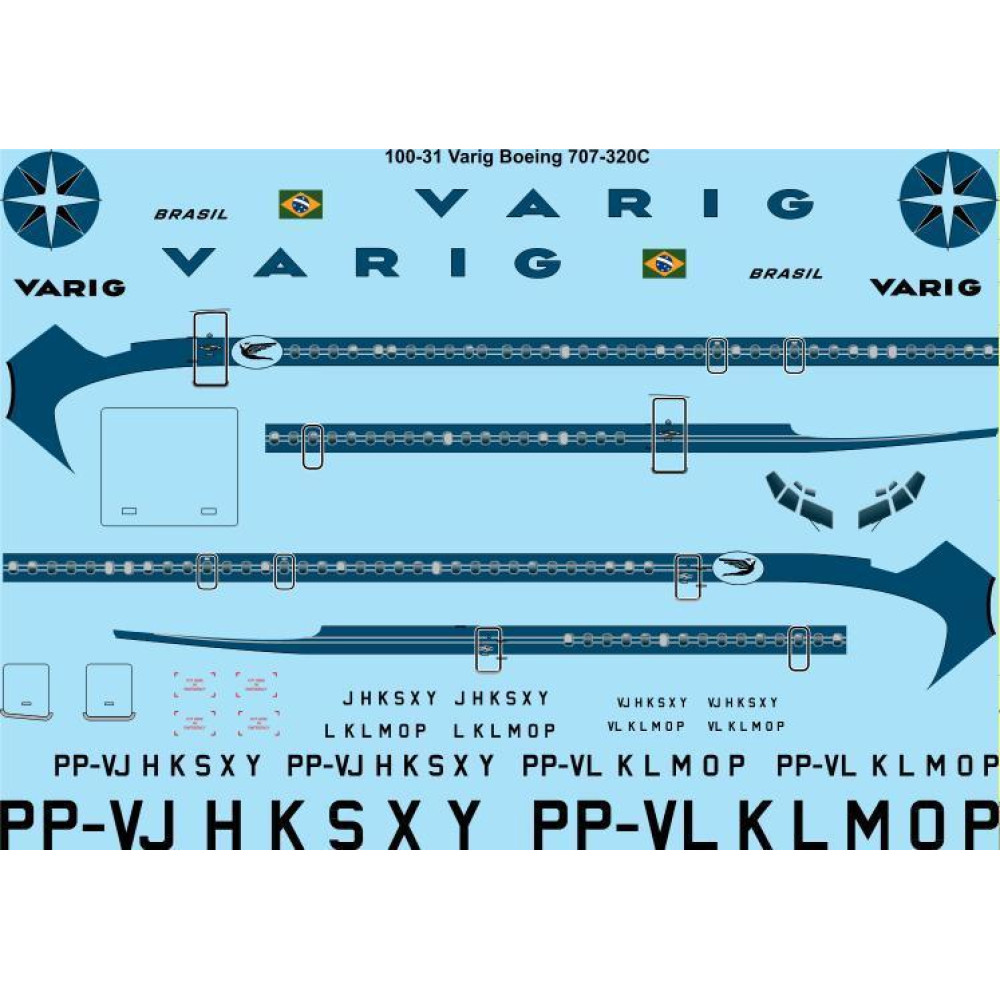 26Decals 100-31 1/100 Varig Boeing 707-320C laser decal Model Kit ...