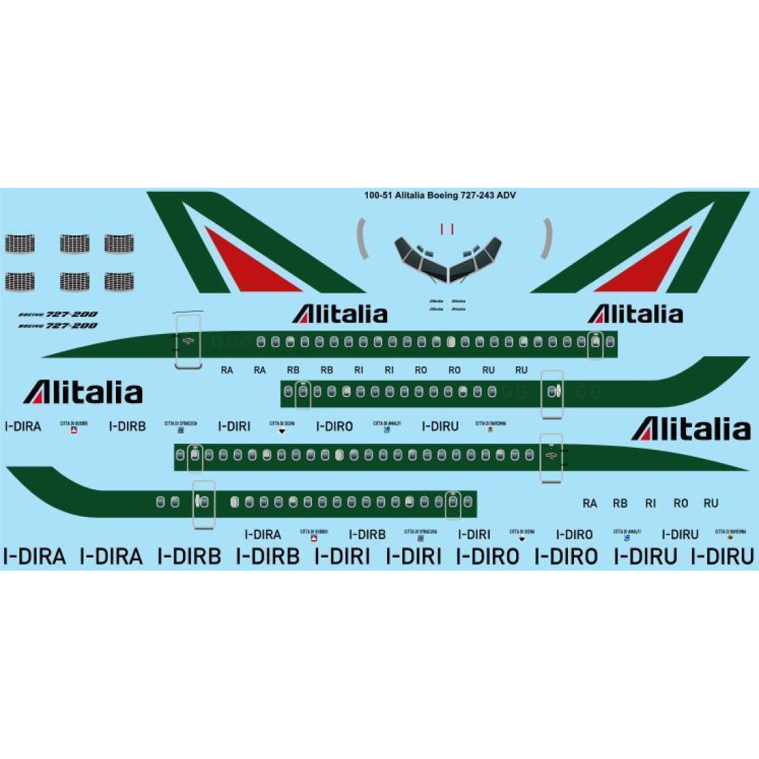 26Decals 100-51 1/100 Alitalia Boeing 727-243 laser decal Model Kit ...