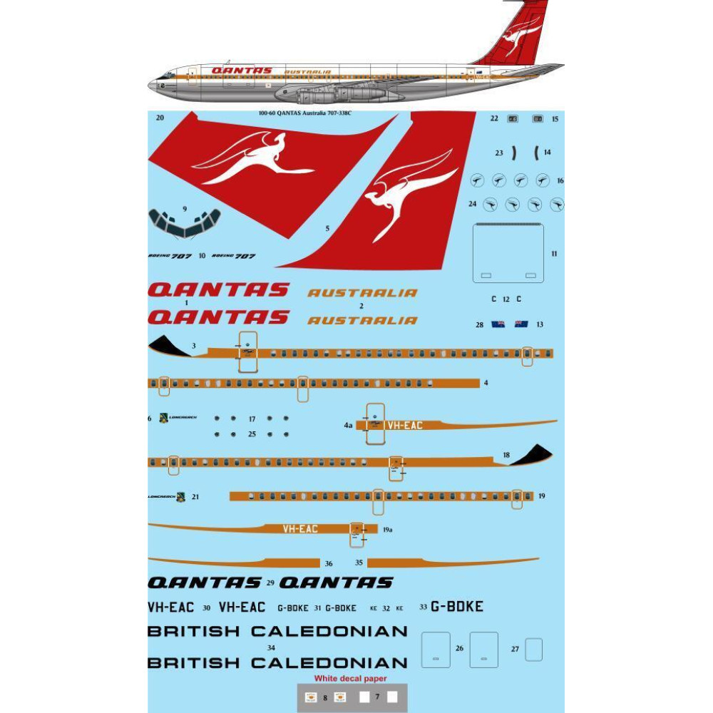 26Decals 100-60 1/100 QANTAS / British Caledonian Boeing 707-338C Laser ...