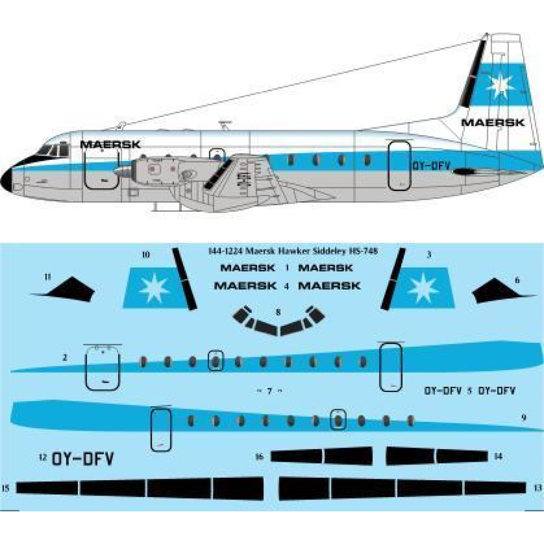 26Decals 144-1224 1/144 Maersk Air Hawker Siddeley HS-748 laser decal ...