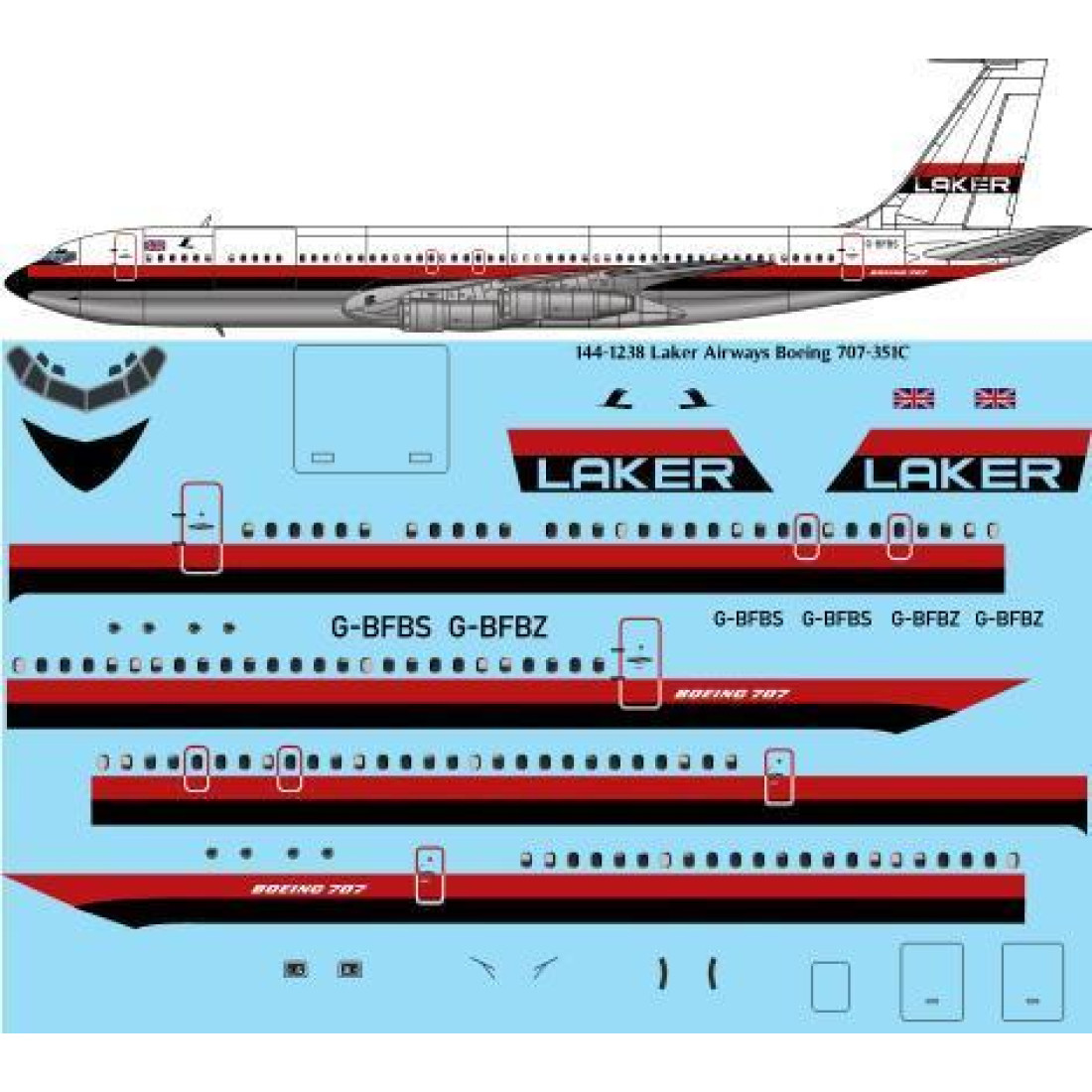 26Decals 144-1238 1/144 Laker Airways 707-351C laser decal Model Kit ...