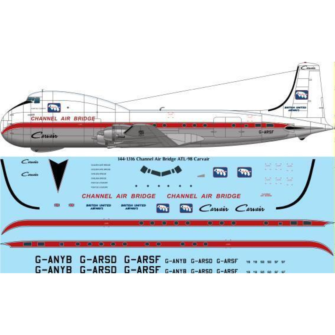 26Decals 144-1316 1/144 Channel Air Bridge ATL-98 Carvair - for Roden ...