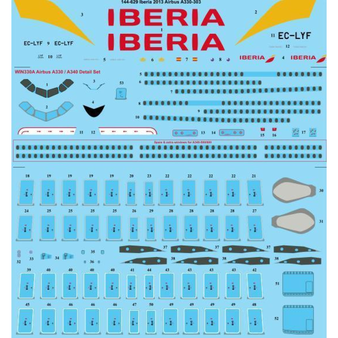 26Decals 144-629 1/144 Iberia Airbus A330-300 & A340-300 laser decal ...
