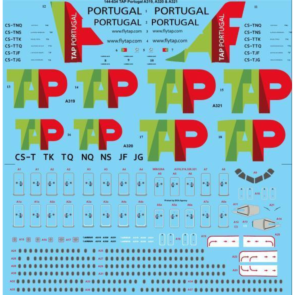 26Decals 144-634 1/144 TAP Air Portugal Airbus A319,A320,A321 laser ...