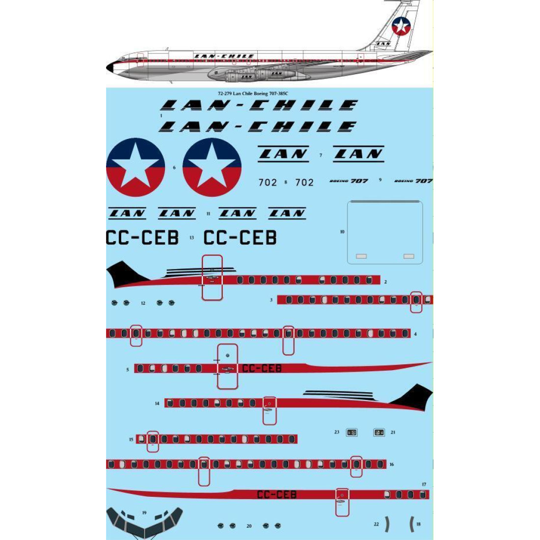 26Decals 72-279 1/72 Lan Chile Boeing 707-385C laser decal Model Kit ...