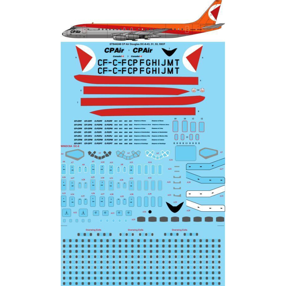 26Decals STS44248 1/144 CP Air DC-8-43,51,53,55CF Screen printed decal ...