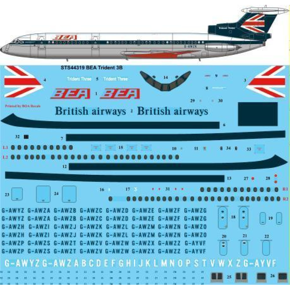 26Decals STS44319 1/144 BEA Speedjack Hawker Siddeley Trident 3B screen ...