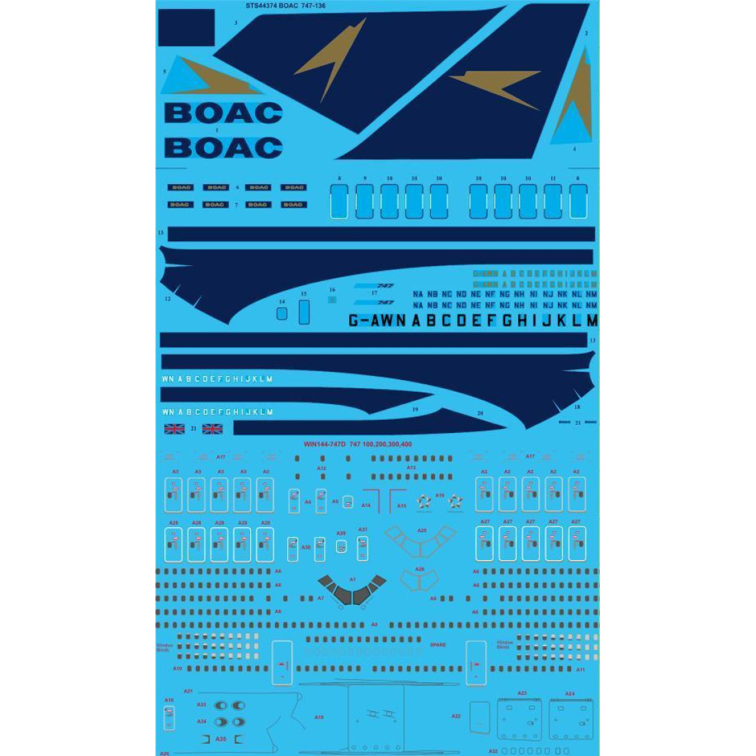 26Decals STS44374 1/144 BOAC 747-136 Screen printed decal Model Kit ...