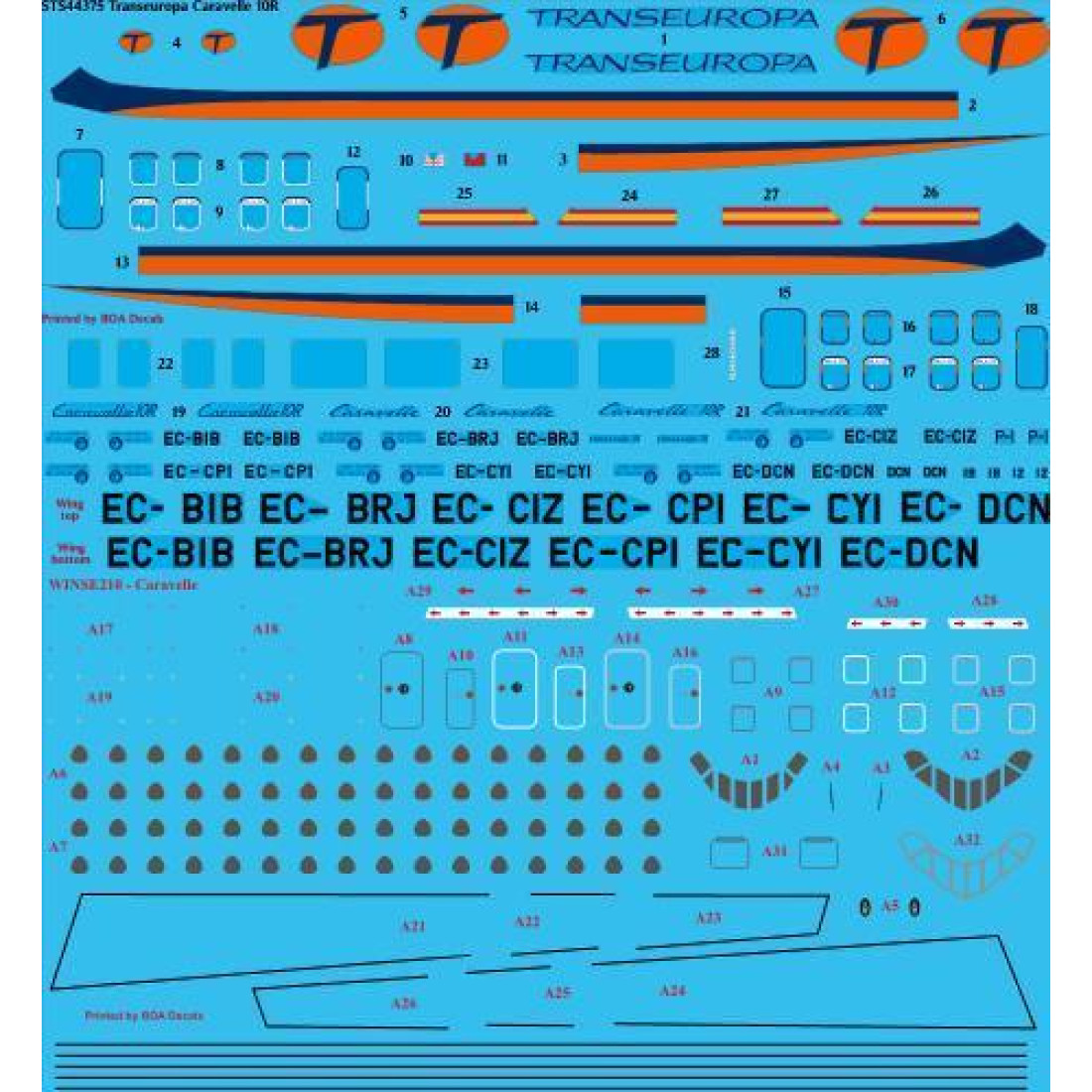 26Decals STS44375 1/144 Transeuropa Caravelle 10R Screen printed decal ...