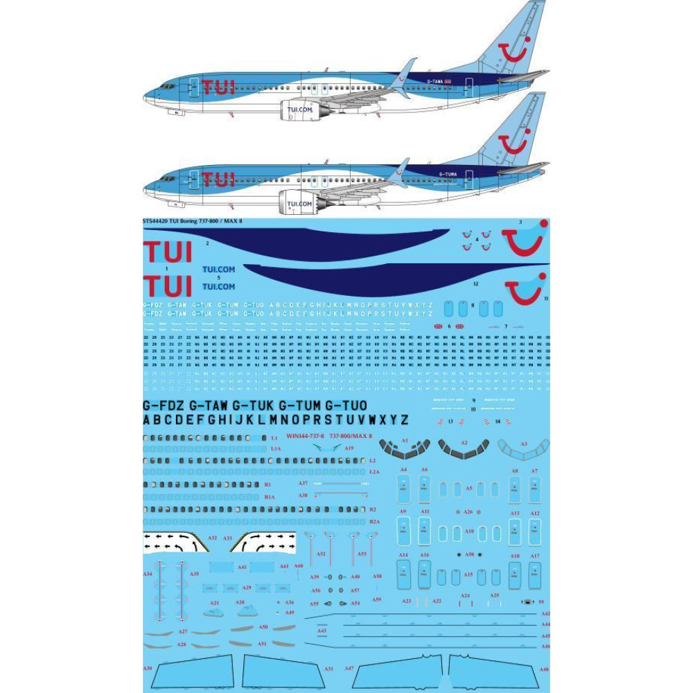 26Decals STS44420 1/144 TUI Boeing 737-800 & MAX 8 screen printed decal ...