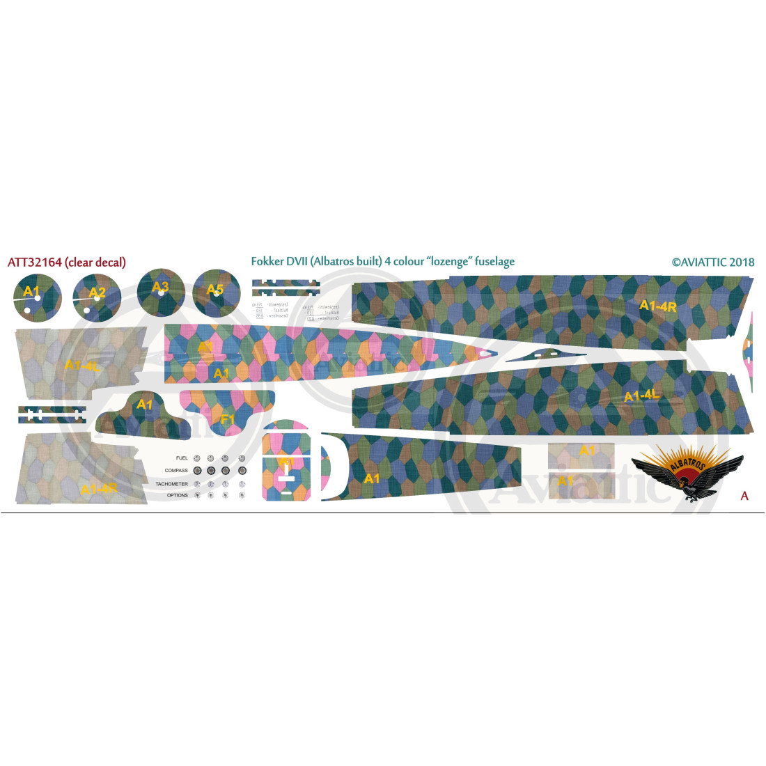 Aviattic ATT32164 1/32 Fokker DVII (Albatros built) 4 colour lozenge ...