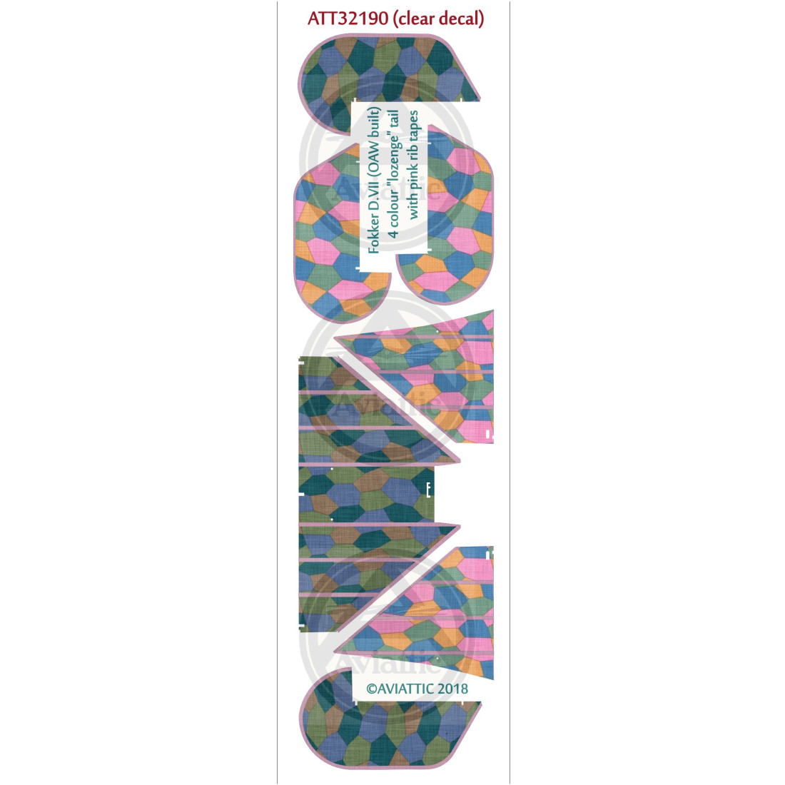 Aviattic ATT32190 1/32 Fokker DVII OAW 4 colour lozenge pink rib tapes ...