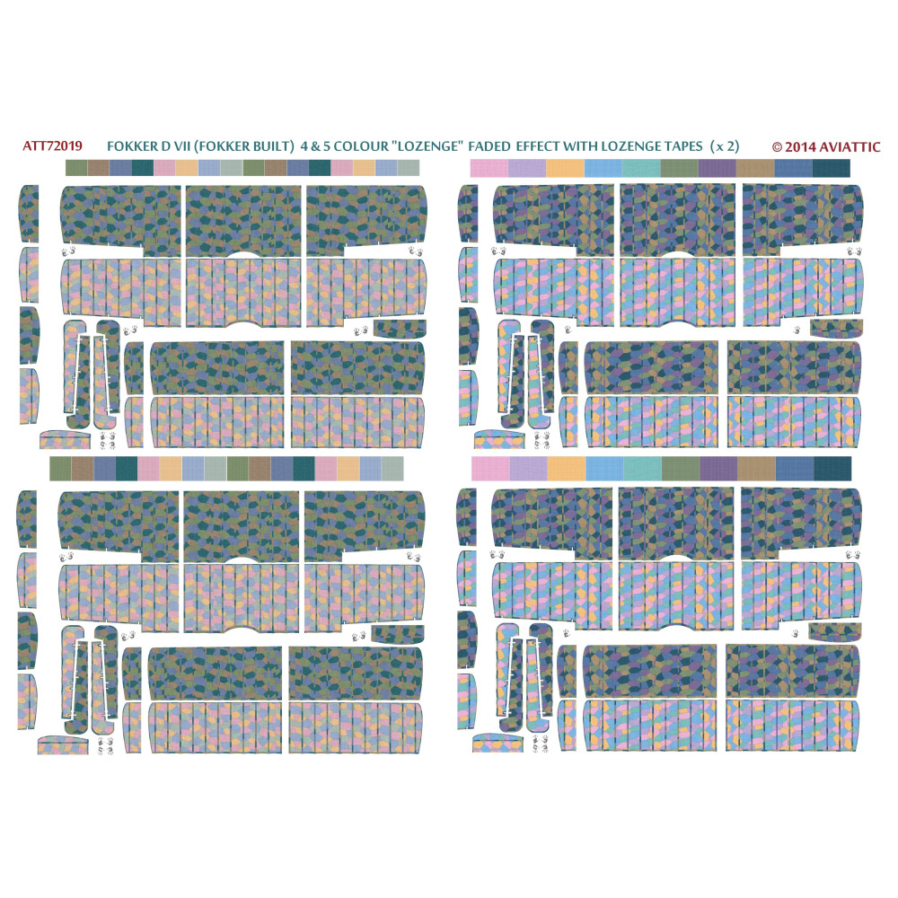Aviattic ATT72019 1/72 Fokker DVII 4 & 5 color lozenge faded effect ...