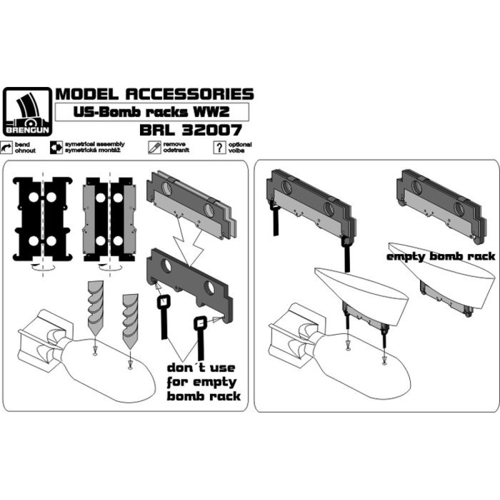 Brengun BRL32007 1/32 US-Bomb racks PE set for US WW2 external bomb ...