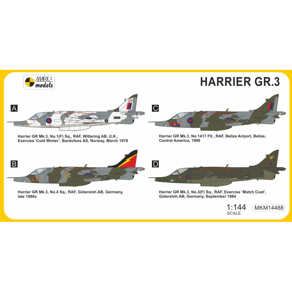 Mark I MKM144088 1/144 Hawker Harrier GR.3 Laser Nose RAF VTOL/STOL Fighter