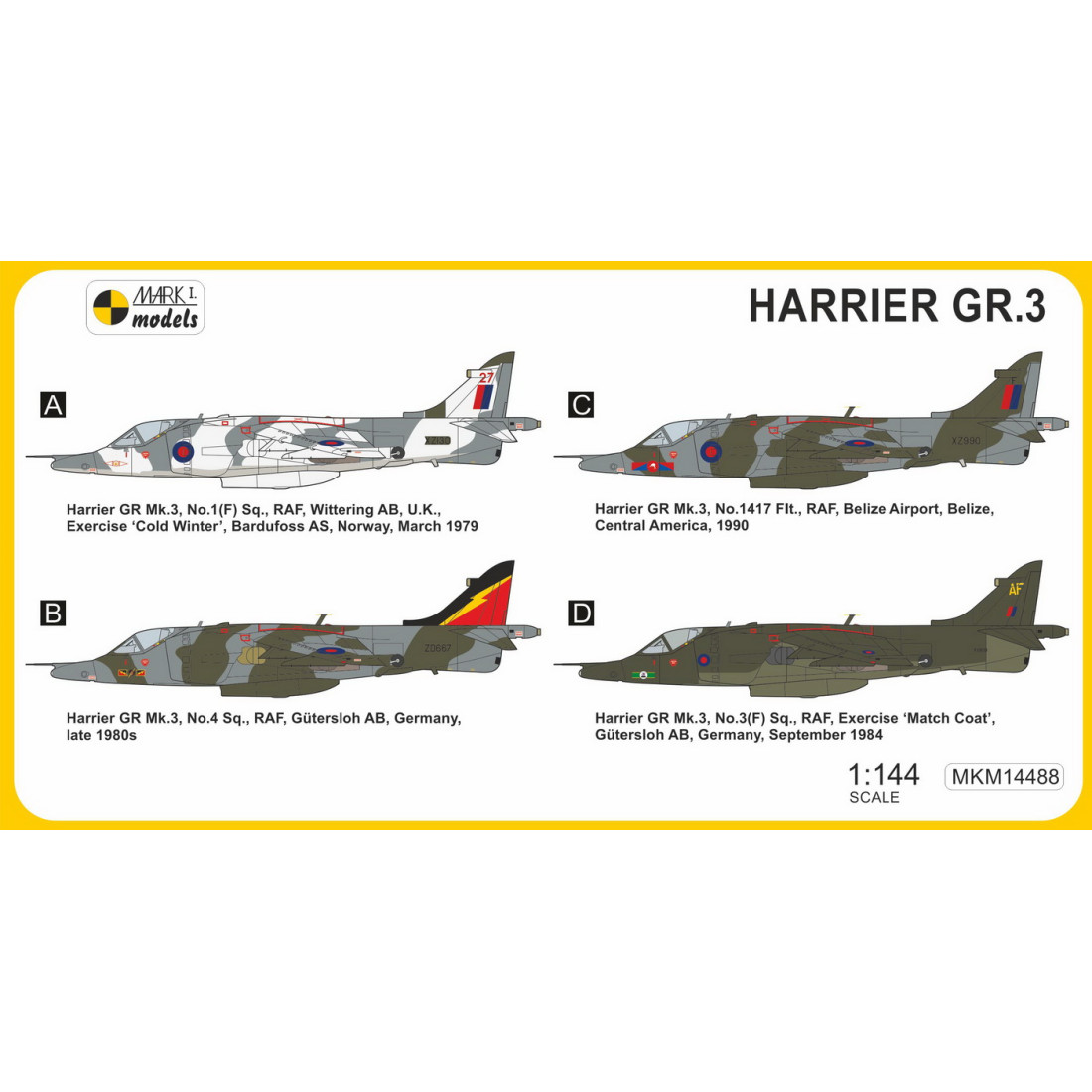 Mark I MKM144088 1/144 Hawker Harrier GR.3 Laser Nose RAF VTOL/STOL Fighter