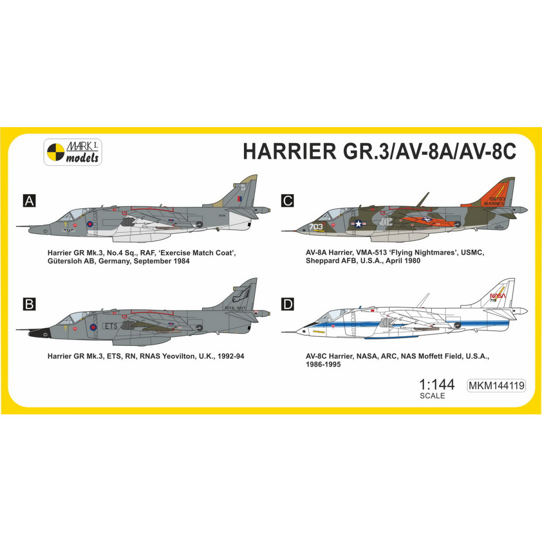 Mark I MKM144119 1/144 Hawker Harrier GR.3/AV-8A/AV-8C Special Markings ...