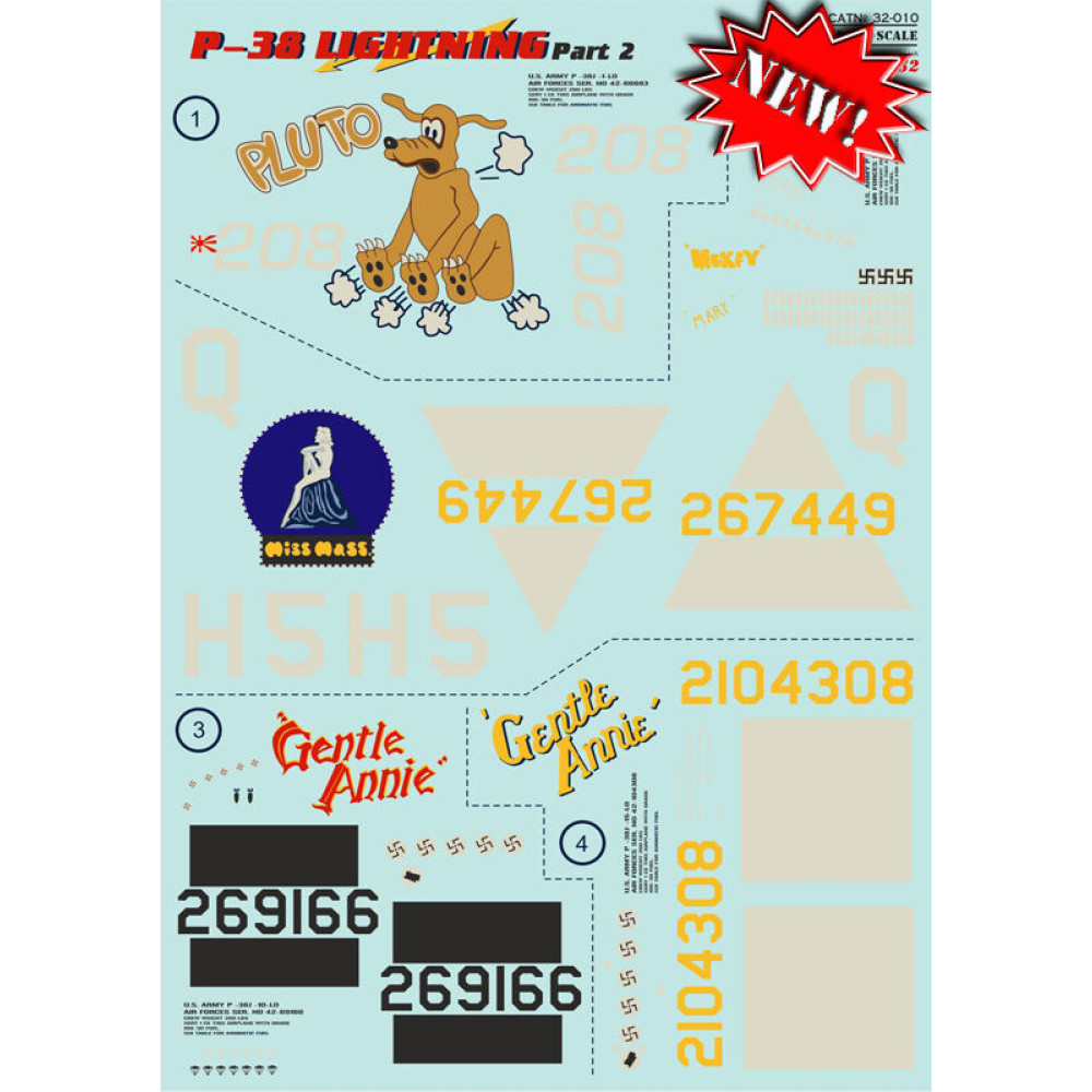 Print Scale 32-010 - 1/32 Decal for Airplane P-38 Lightning Part-2 ...