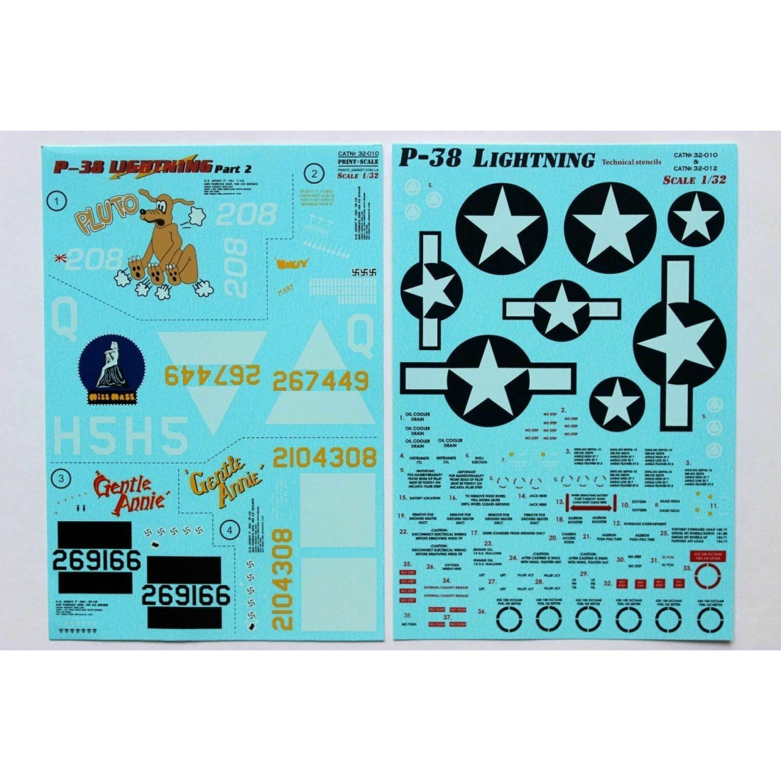 Print Scale 32-010 - 1/32 Decal for Airplane P-38 Lightning Part-2 ...