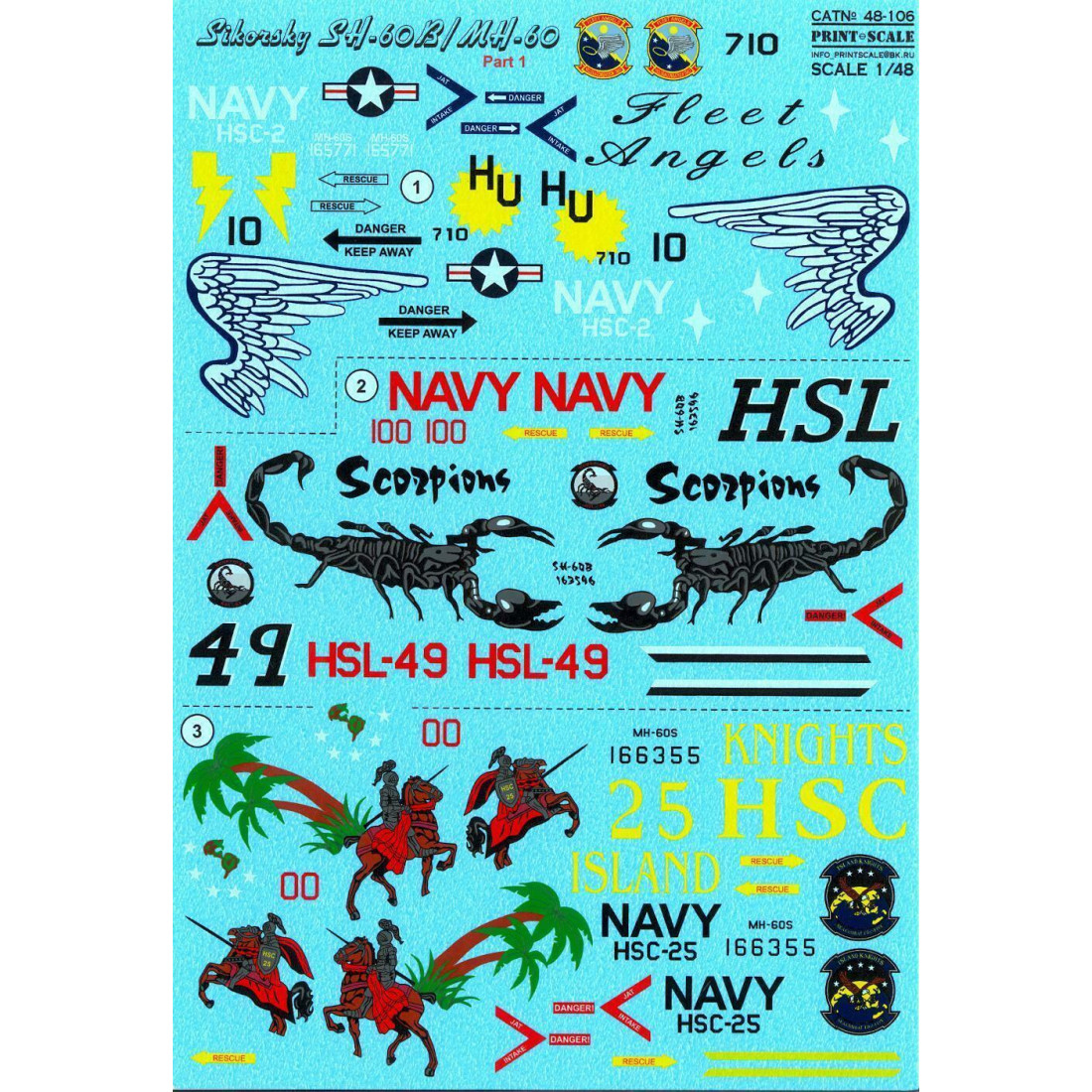 Print Scale 48-106 - 1/48 Decal for Airplane Sikorsky Sh-60b/mh-60 ...