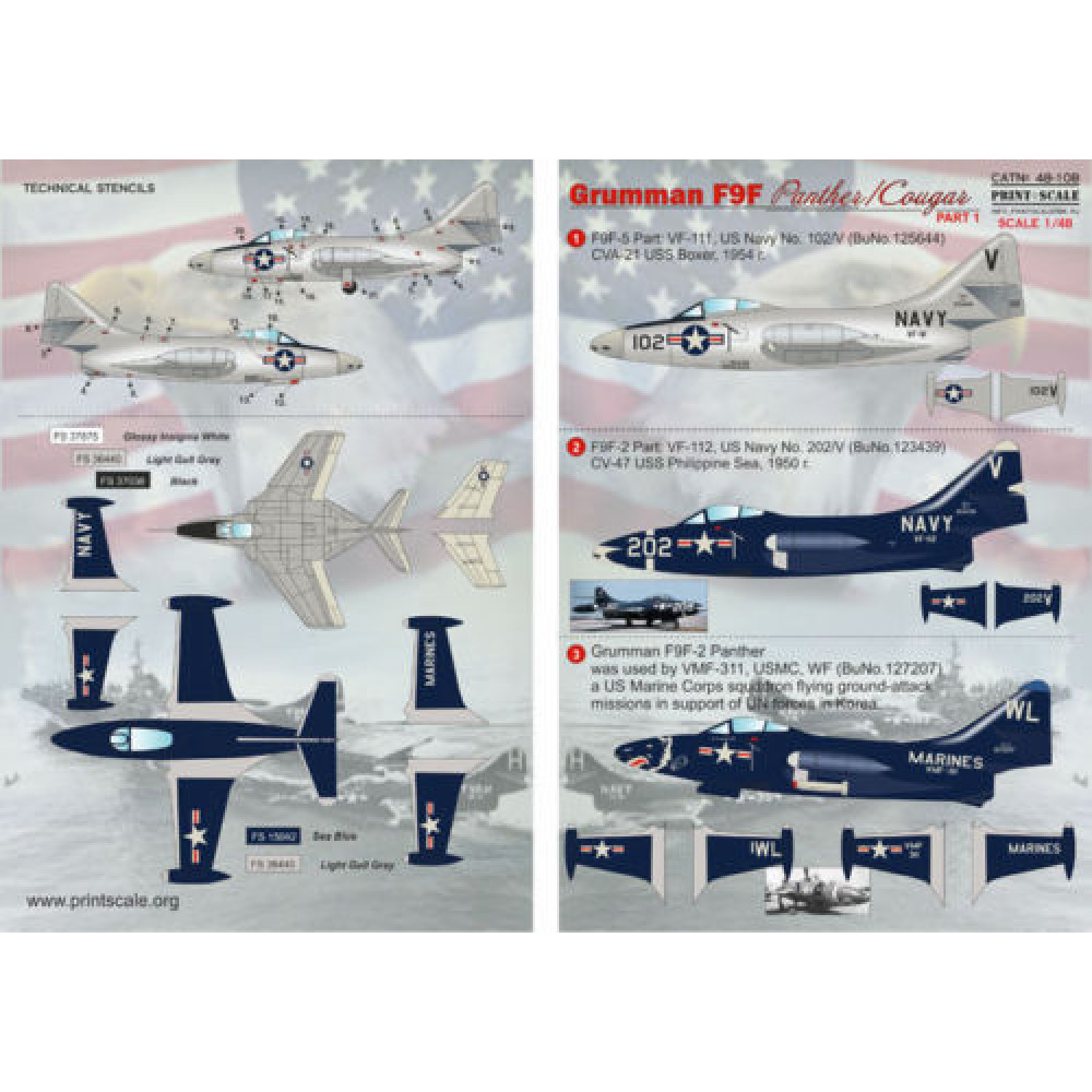 Print Scale 48-108 - 1/48 Decal for Airplane Grumman F9f Panther Part-1 ...