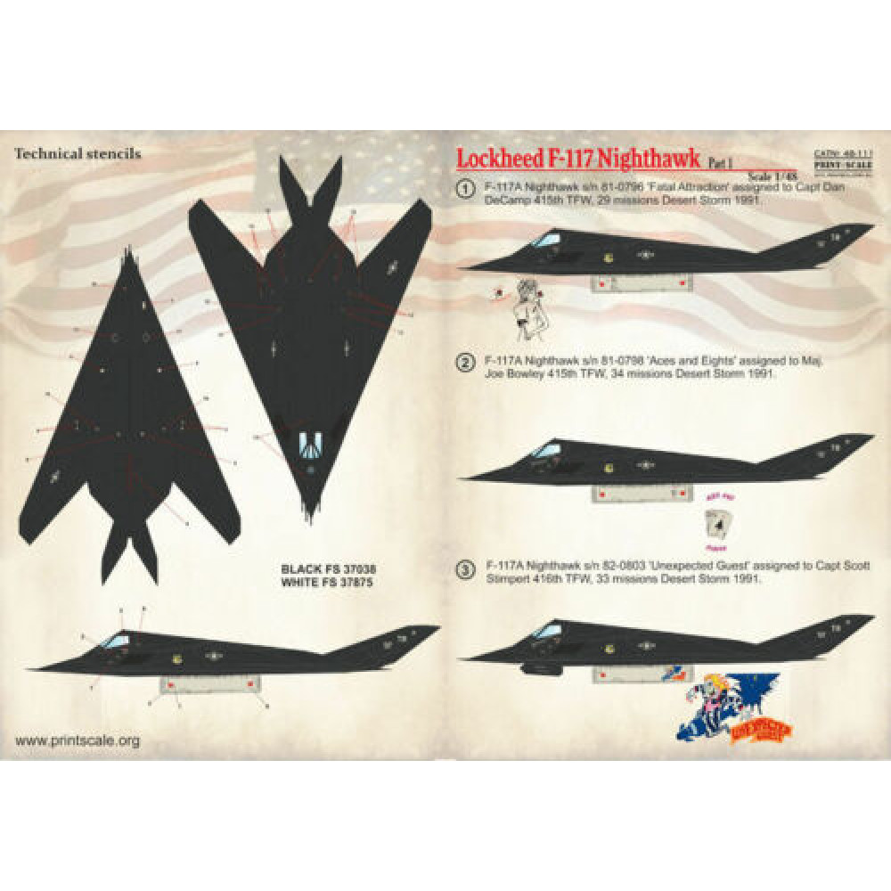 Print Scale 48-111 - 1/48 Decal for Airplane Lockheed F-117 Nighthawk ...