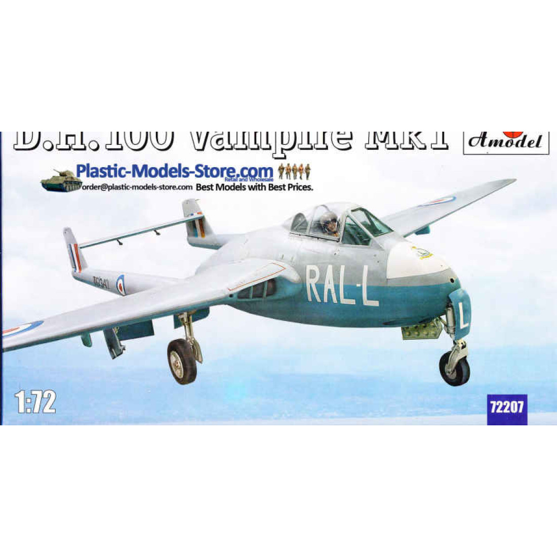 De Havilland D.H.100 Vampire Mk1 RAF jet fighter 1/72 Amodel 72207 ...