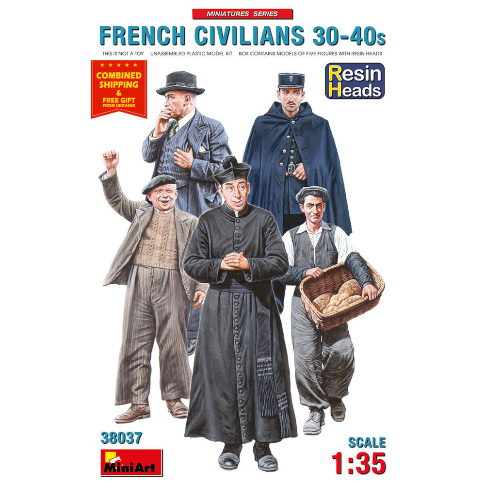 MINIART 38037 - 1/35 - FRENCH CIVILIANS ’30-’40s. RESIN HEADS 5 figures ...