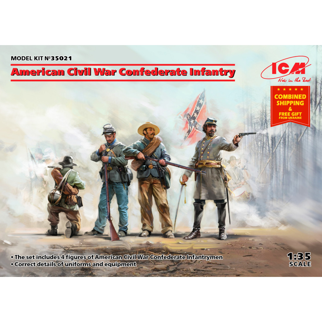 ICM 35021 - 1/35 - American Civil War Confederate Infantry 4 figures ...