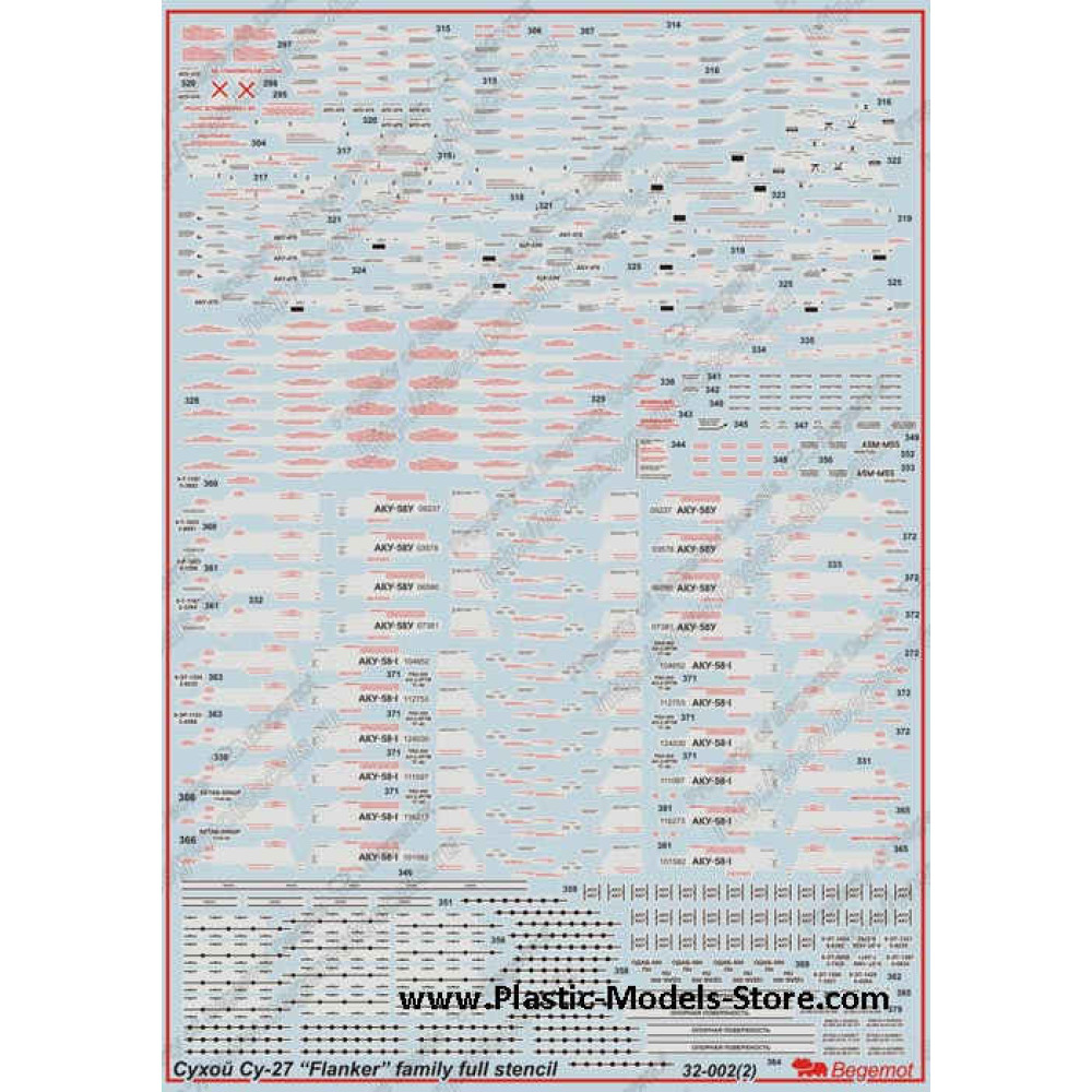 Sukhoi Su-27 complete stencil decals 1/32 BEGEMOT 32002 Model Kit ...
