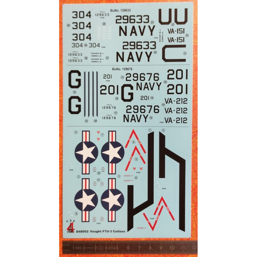 CAT4 D48002 - 1/48 Decals for Vought F7U-3 Cutlass scale plastic model ...