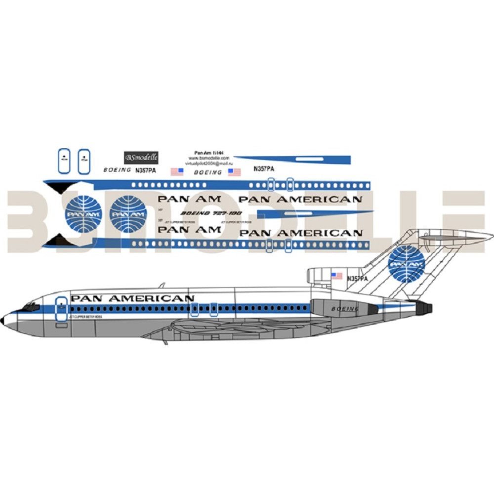 BSmodelle 144014 - 1/144 Boeing 727-100 Pan Am decal for aircraft model ...