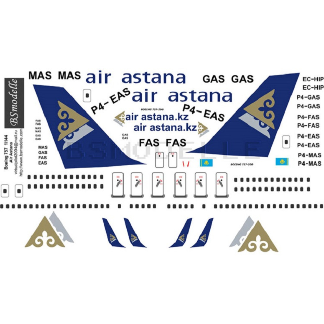 BSmodelle 144067 - 1/144 Boeing 757-200 Air Astana decal aircraft model ...