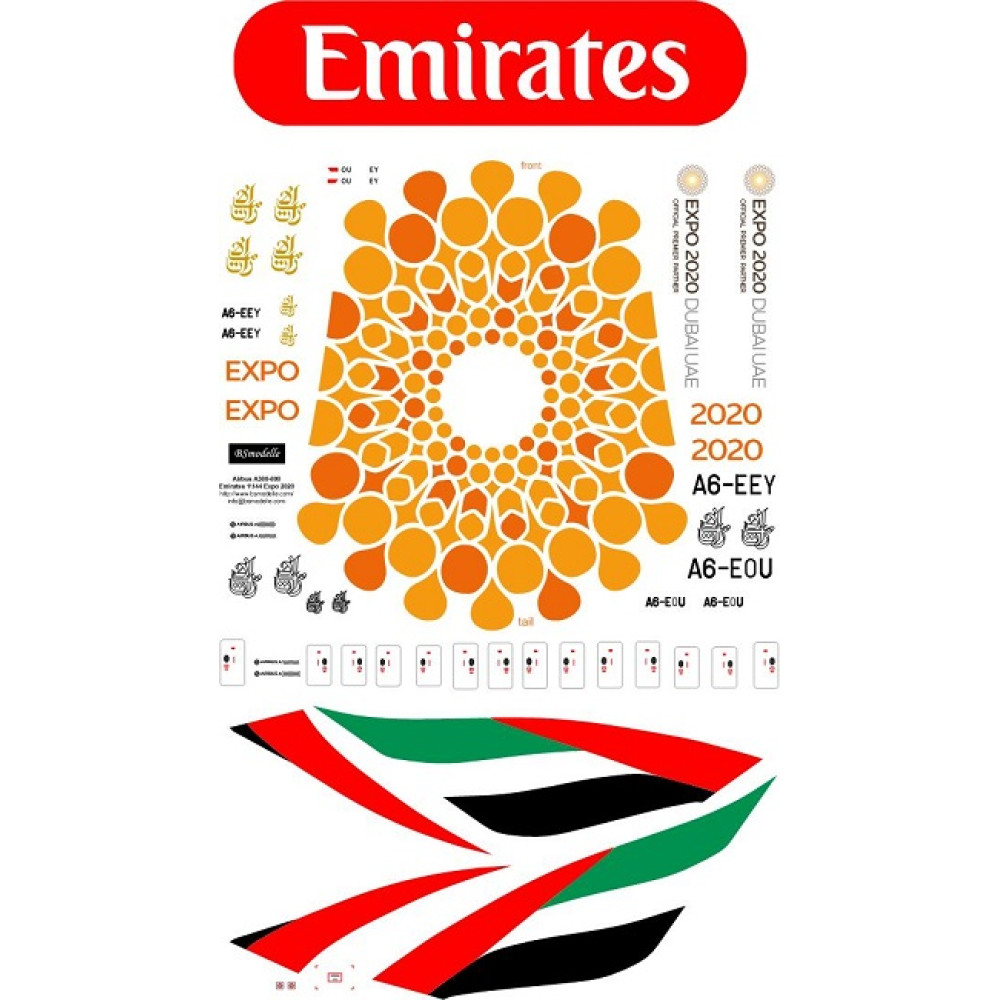 BSmodelle 144293_5 - 1/144 Airbus A-380 Emirates Expo 2020 Ellow Decal ...