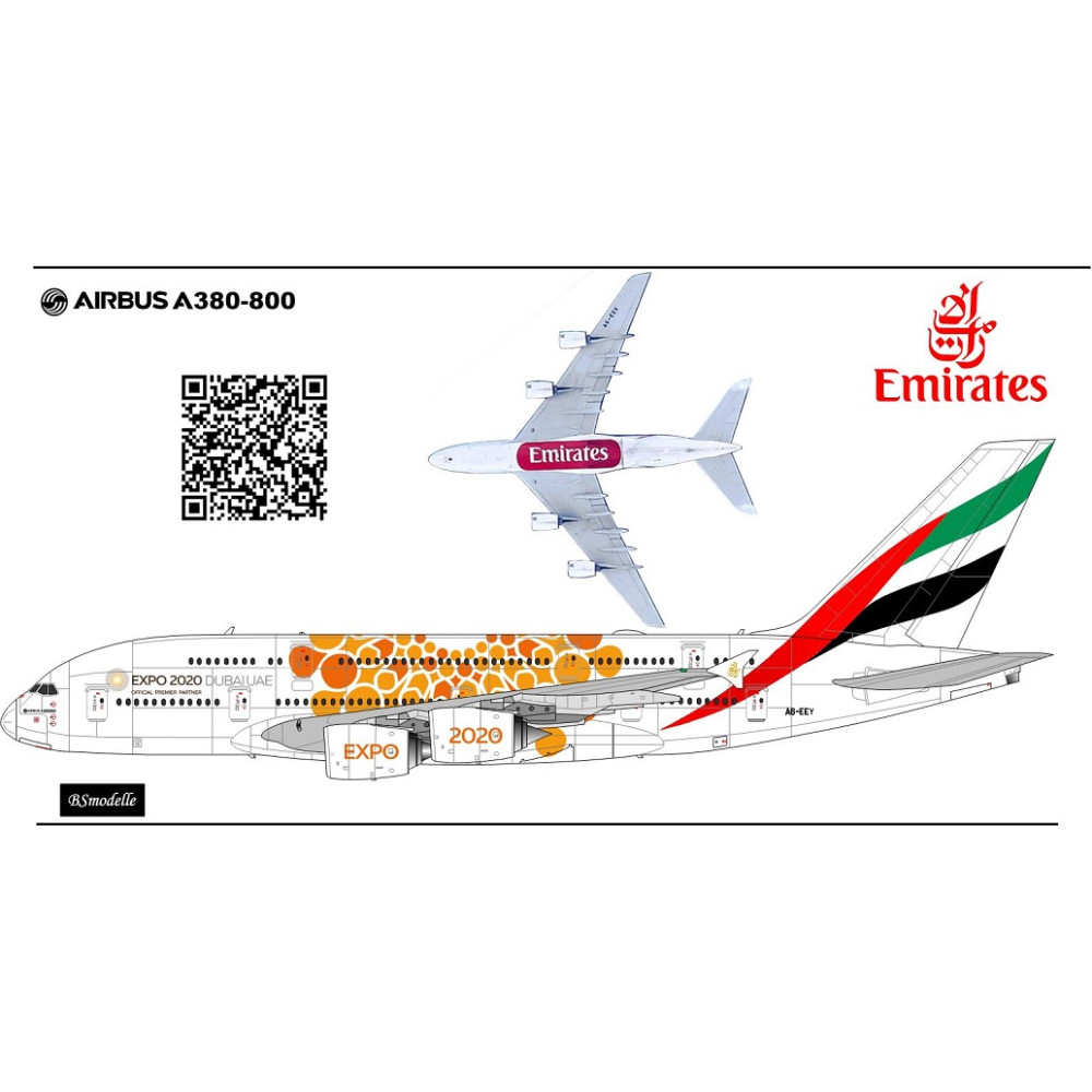 BSmodelle 144293_5 - 1/144 Airbus A-380 Emirates Expo 2020 Ellow Decal ...