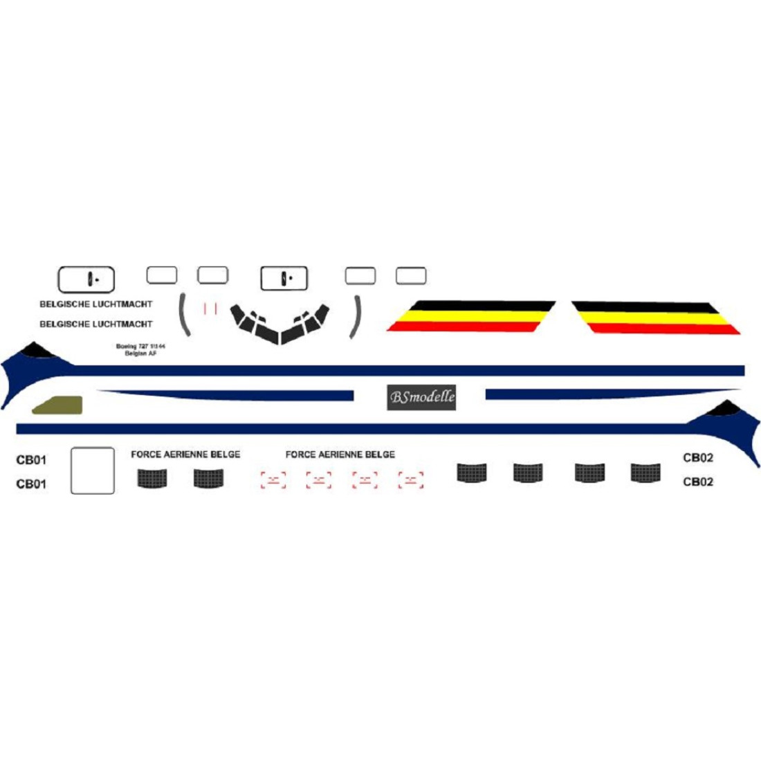 BSmodelle 144031_1 - 1/144 Boeing 727-100 Belgian AF decal for aircraft ...