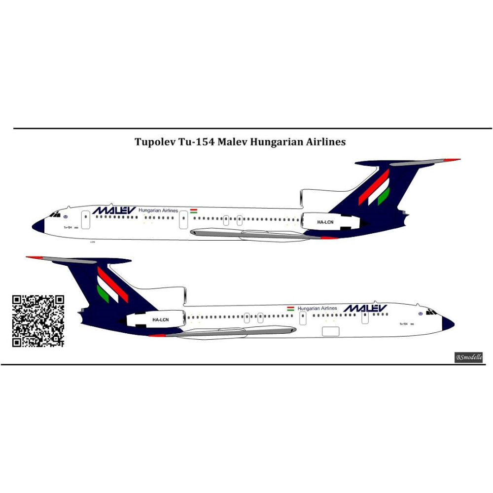 BSmodelle 144551 - 1/144 Tupolev Tu-154 Malev decal for aircraft model ...