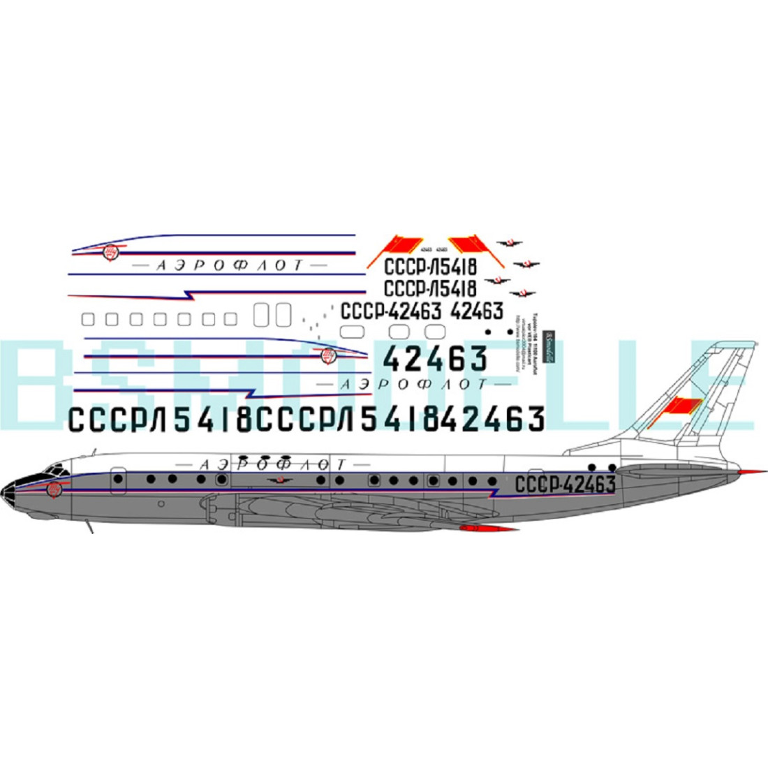 BSmodelle 100005 - 1/100 Tupolev Tu-104A Aeroflot decal for aircraft ...