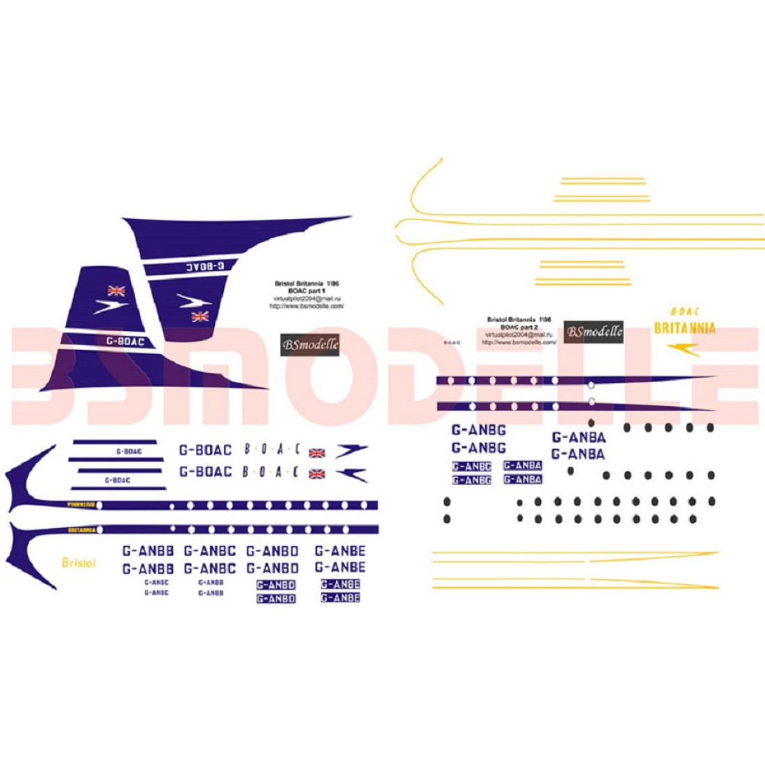 BSmodelle 100006 - 1/96 Bristol Britannia BOAC decal for aircraft model ...