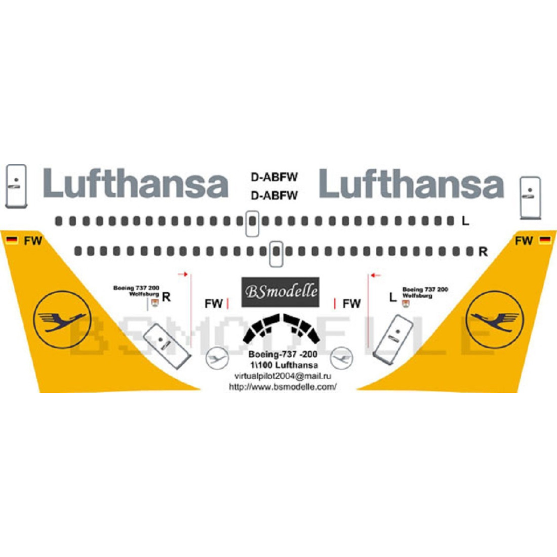 BSmodelle 100026 - 1/100 Boeing 737 Lufthansa "Yellow" decal for ...