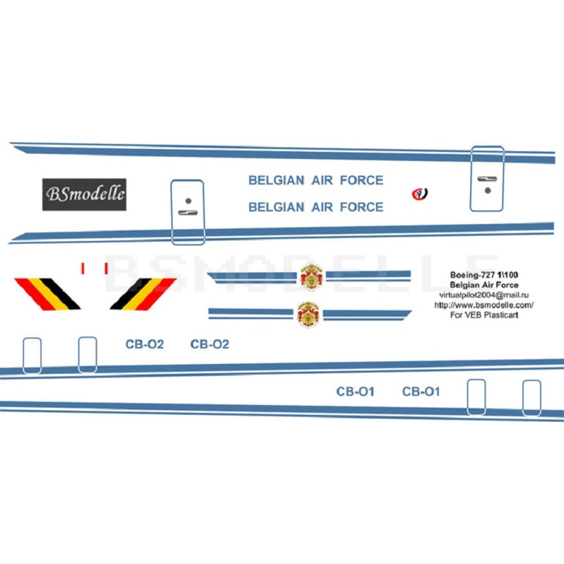 BSmodelle 100031 - 1/100 Boeing 727 Belgium Air Force decal for ...