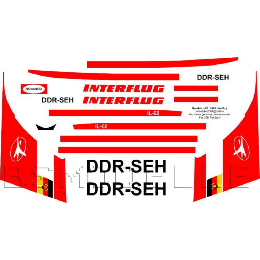 BSmodelle 100048 - 1/100 Ilyushin Il-62 INTERFLUG decal for aircraft ...