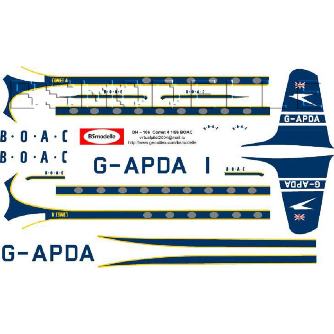 BSmodelle 100058 - 1/96 DH-106 Comet 4 BOAC decal for aircraft scale ...