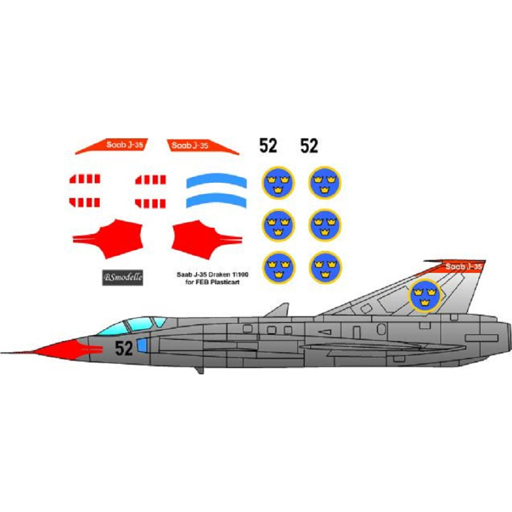 BSmodelle 100322 - 1/100 Saab J-35 Draken Sweden AF decal scale for ...