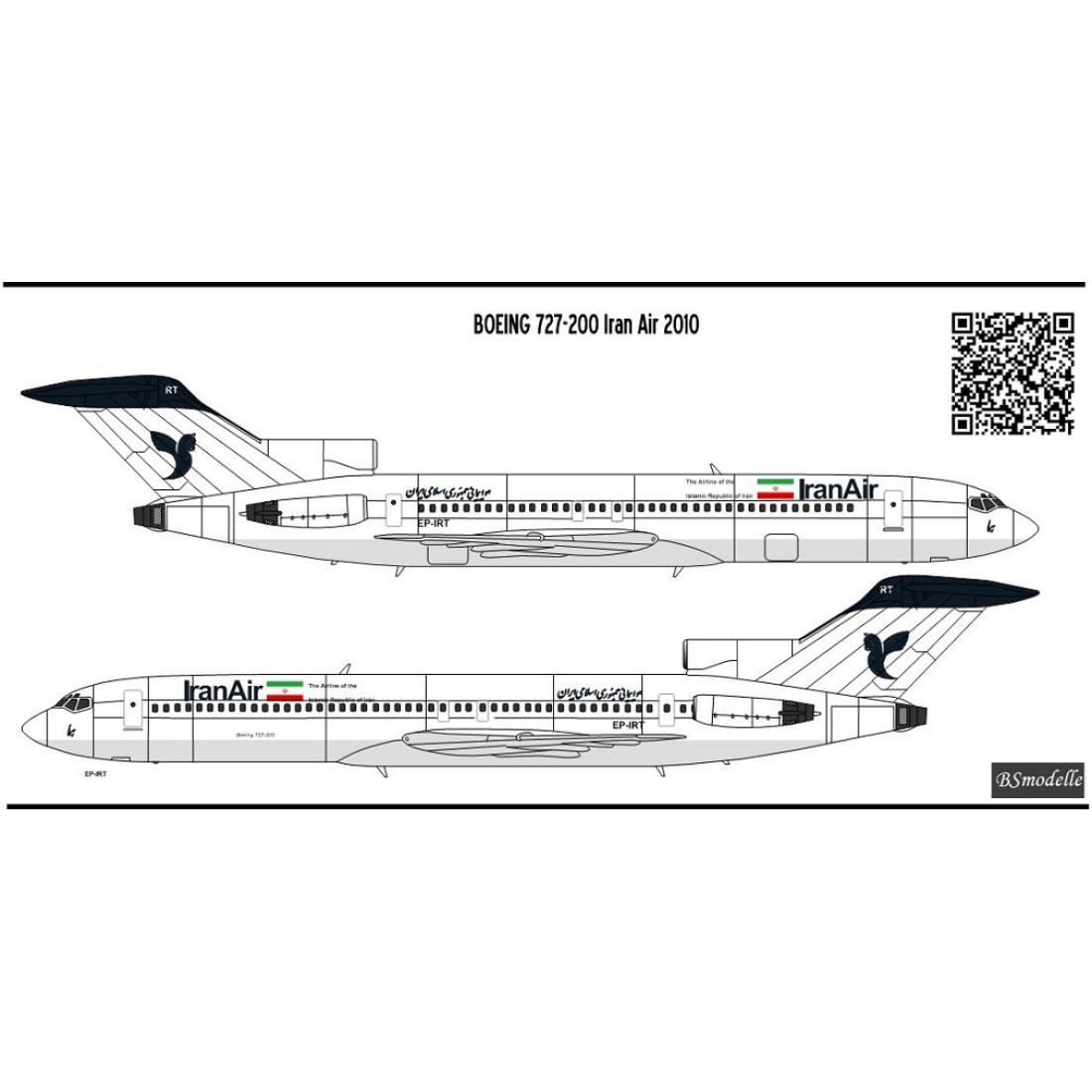 BSmodelle 100517 - 1/100 Boeing 727-200 Iran Air decal for aircraft ...