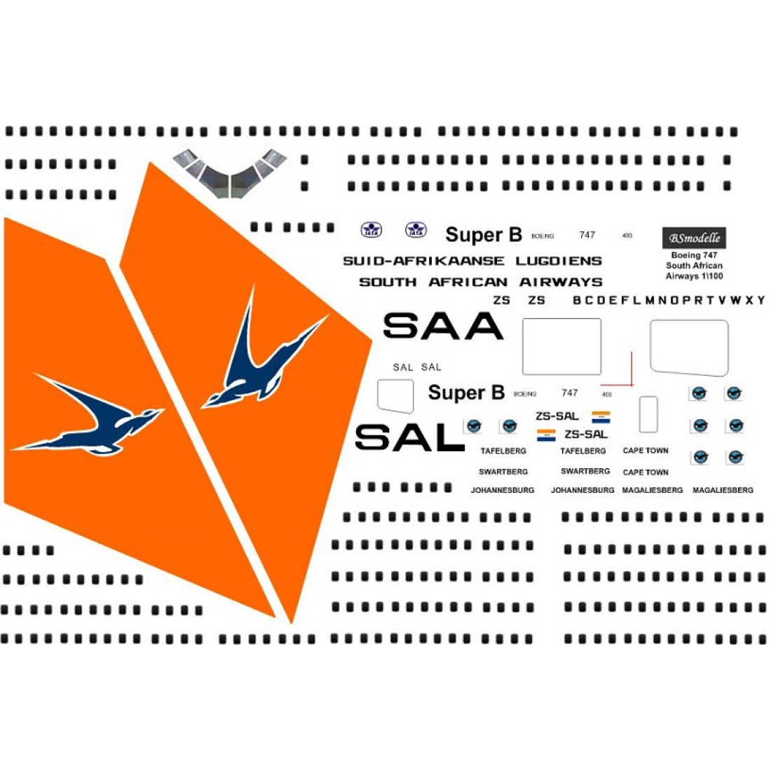 BSmodelle 100530 - 1/100 Boeing 747 South African Airways decal for ...