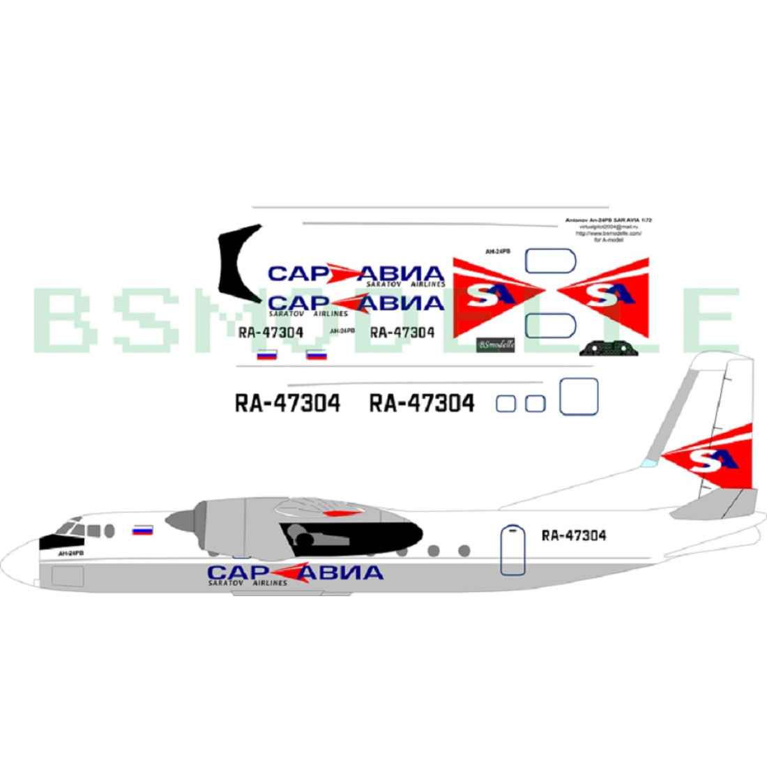 BSmodelle 72030 - 1/72 Antonov An-24RV Saratov airlines decal for ...