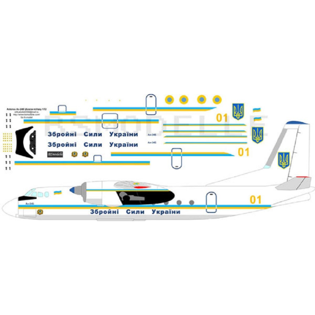 BSmodelle 72041 - 1/72 Antonov An-24 "01 Yellow" Ukraine AF decal for ...