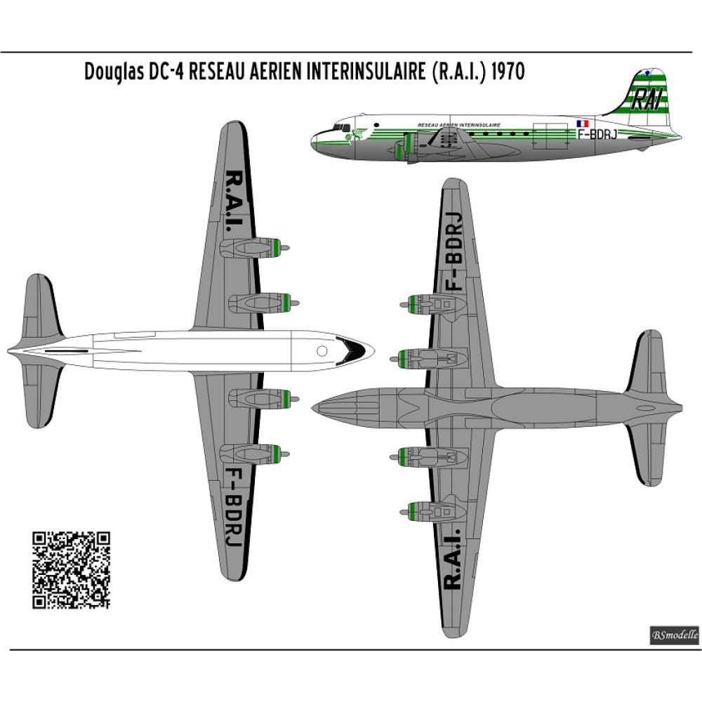 BSmodelle 720464_1 - 1/72 Douglas DC-4 RAI scale decal for aircraft ...